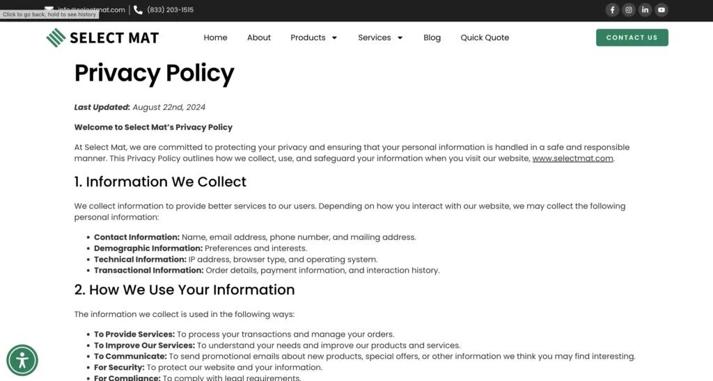 Privacy Policy 3 Powerful Reasons to Trust - Select Mat